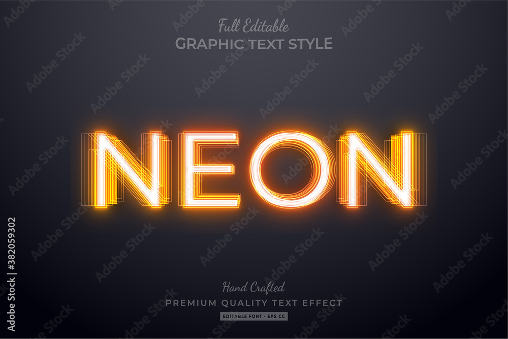 Orange Neon Editable Text Style Effect Premium Stock Vector | Adobe Stock