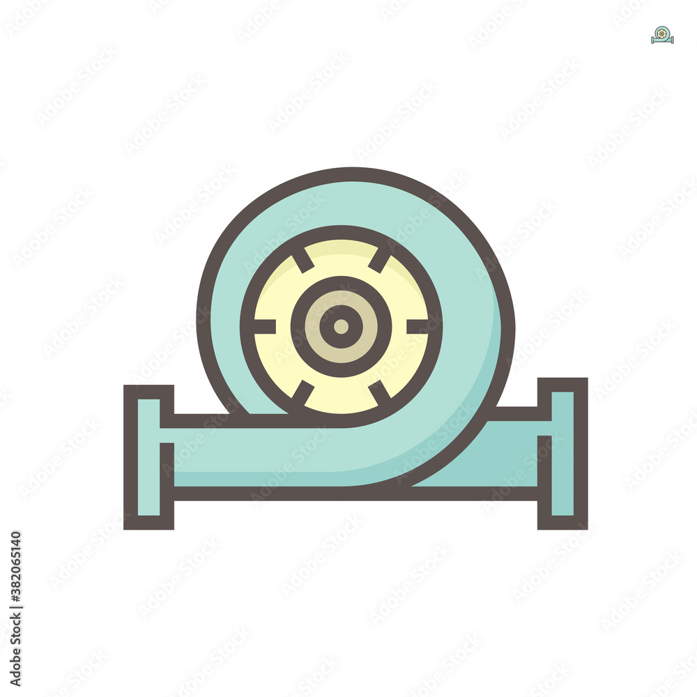 Water pump icon or centrifugal pump. Including with pipe and powered by ...