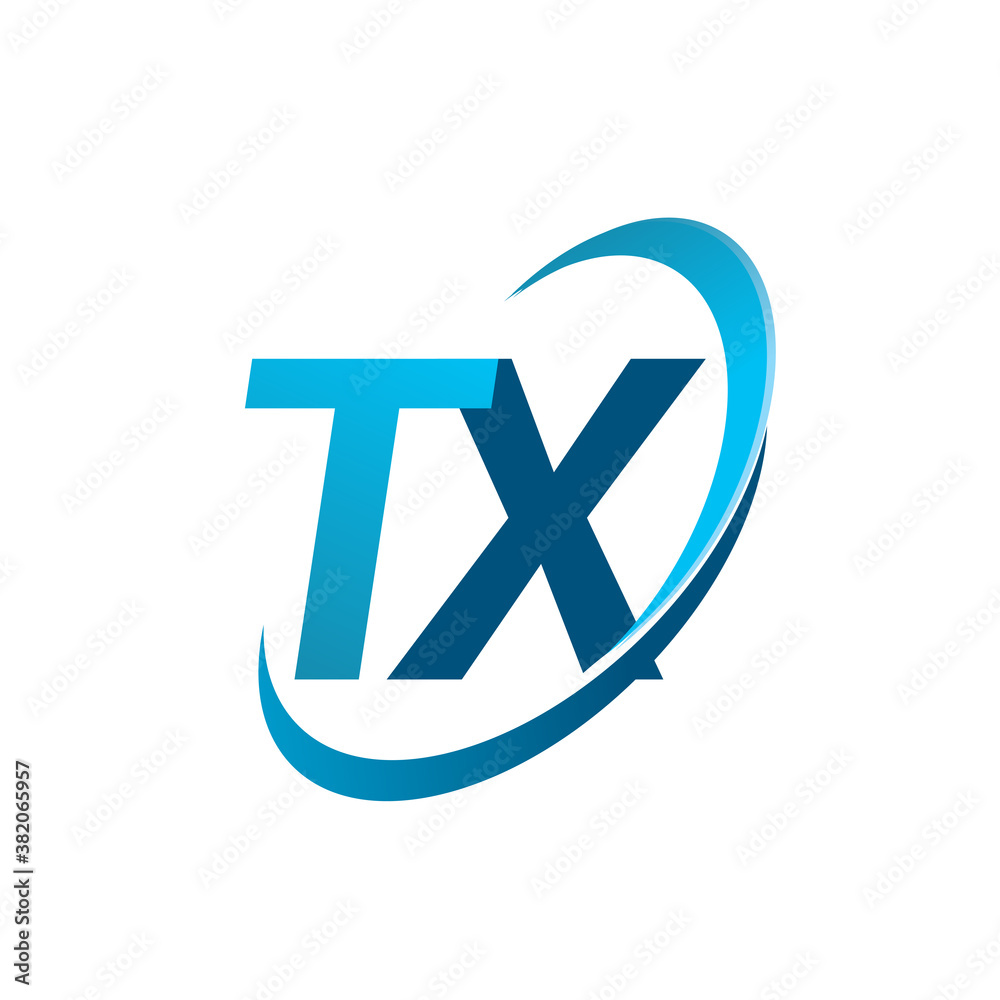 initial letter TX logotype company name colored blue swoosh design ...