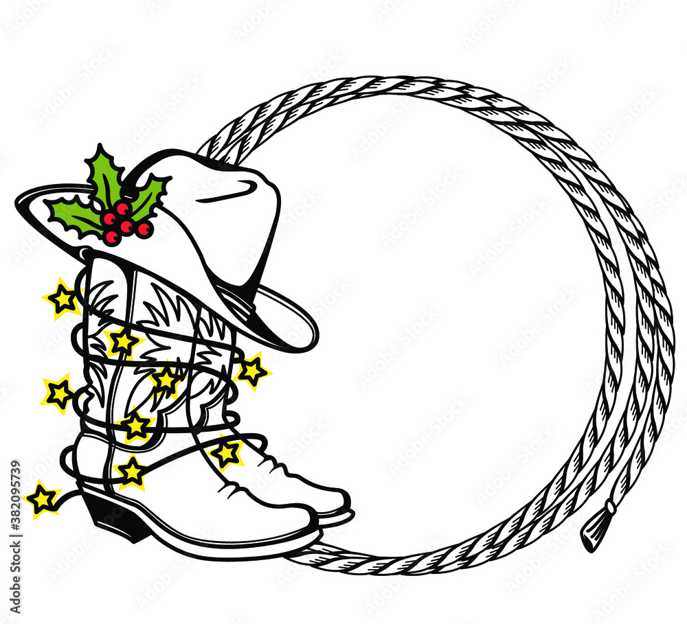 Vecteur Stock Cowboy Christmas printable Cowboy boots and hat with ...