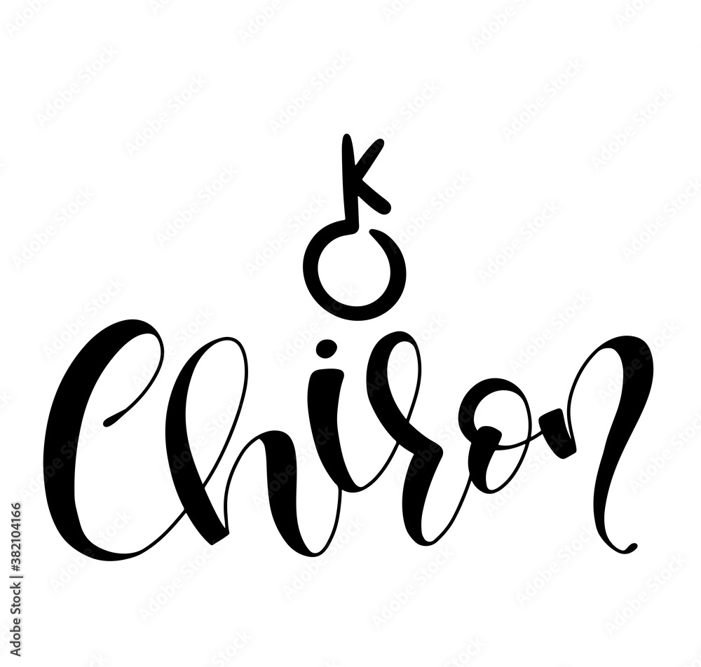 Chiron - astrological symbol and hand drawn lettering - Black vector ...