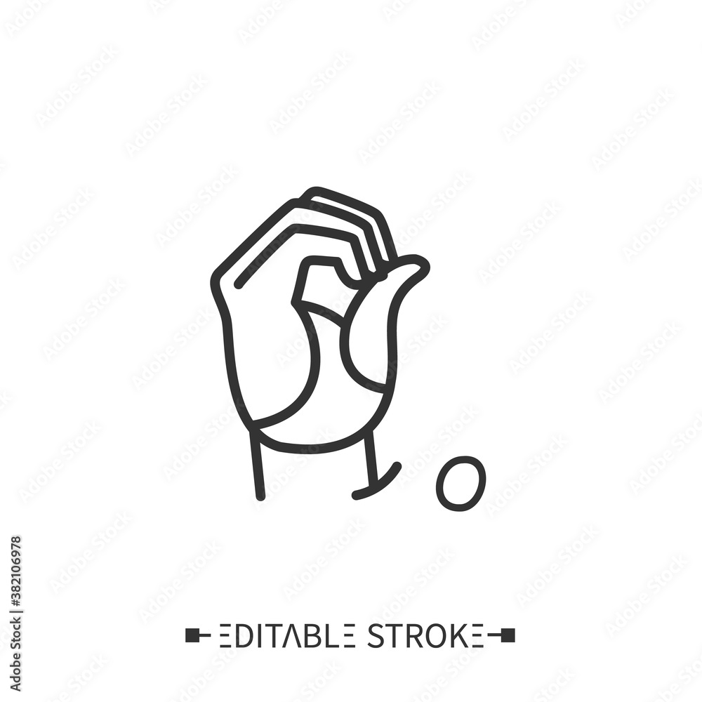 Hand gesture showing O letter line icon. Fingerspelling American sign ...