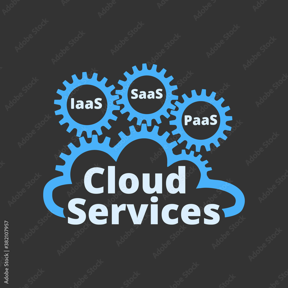 Cloud services logo, icon. SaaS, PaaS, IaaS. Technology, packaged ...