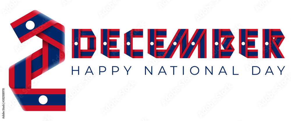 December 2, Laos National Day congratulatory design with laotian flag ...