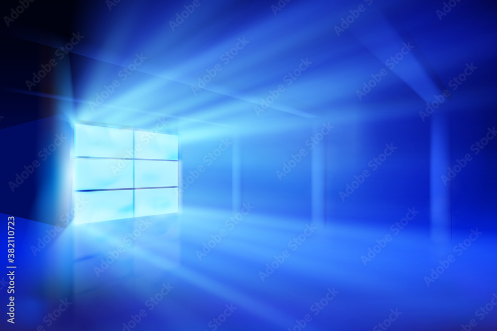 Brightly glowing screens in an empty hall. Light show on the stage ...