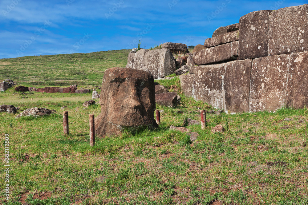 Rapa Nui. The statue Moai in Ahu Vinapu on Easter Island, Chile Stock ...