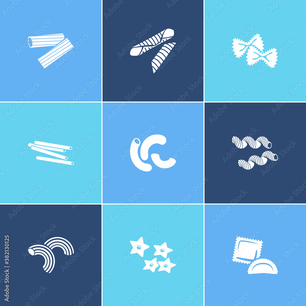 Traditional meal icon set and bucatini with pippe doppia pasta ...