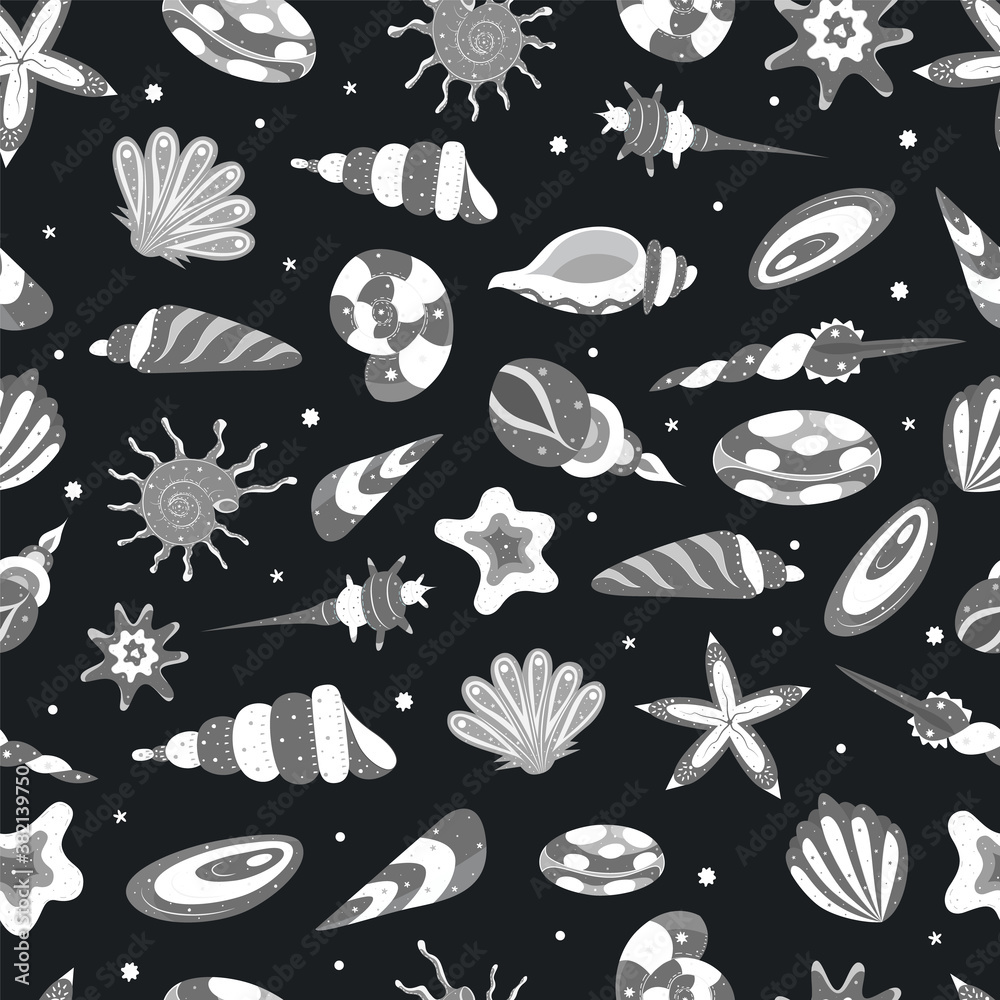 hand drawn shells on black background. Stock Vector | Adobe Stock