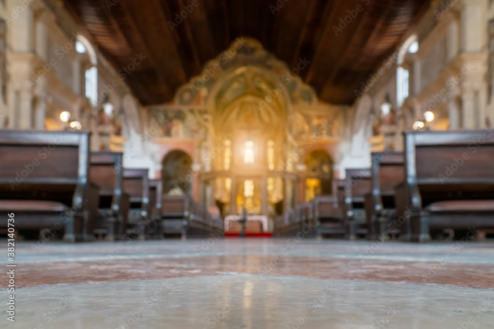 Blurred architecture background of church interior inside old cathedral ...