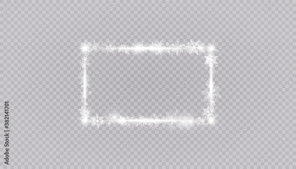 Rectangular winter snow frame border with stars, sparkles and ...