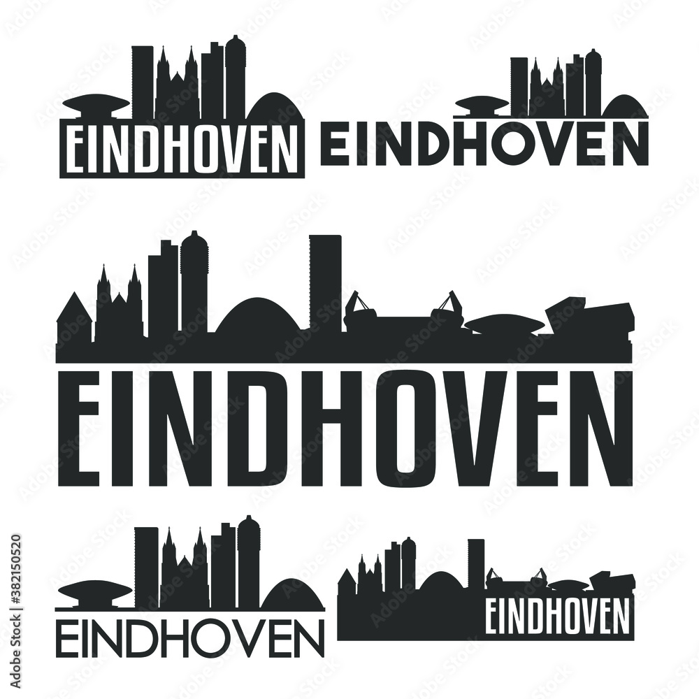 Eindhoven Netherlands Flat Icon Skyline Vector Silhouette Design Set ...