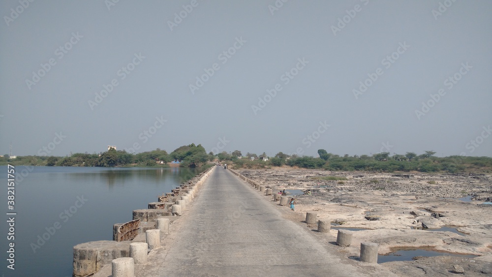 indian old bridge water vs drought in village bhima river Stock Photo ...