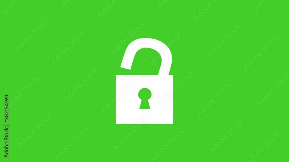 Lock icon - White Padlock sign - animated cartoon unlock animation on a ...