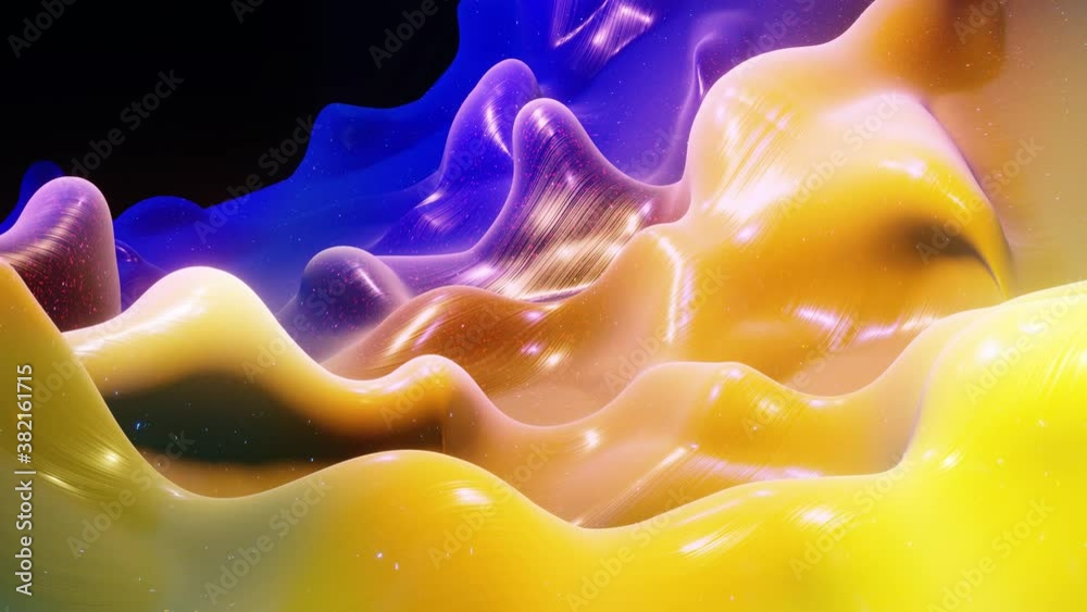 Smooth animation of liquid gradient yellow blue color in 4k. Bright glossy paint surface as ...