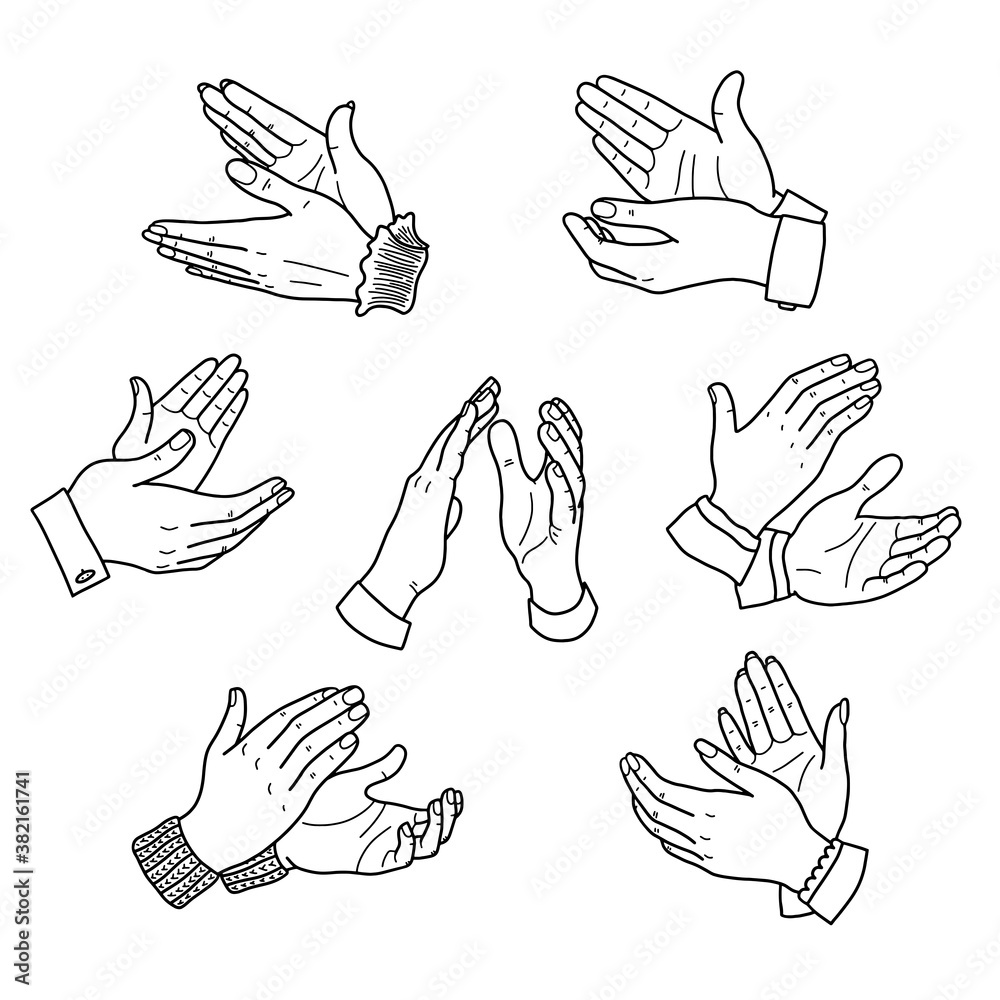 Claps of hands, applause. Set vector illustration in the outline style ...