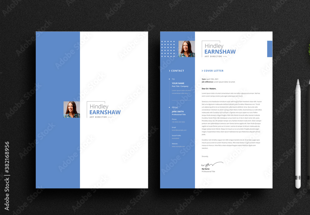 Creative Blue Resume with Cover Letter and Portfolio Stock Template ...