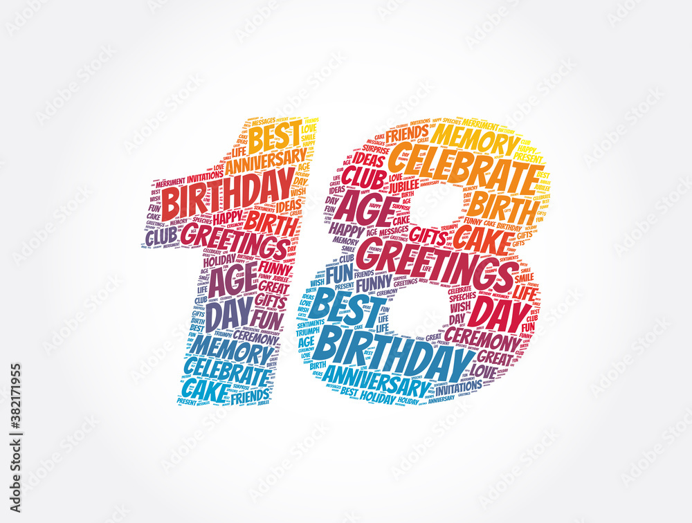 Happy 18th birthday word cloud, holiday concept background Stock Vector ...