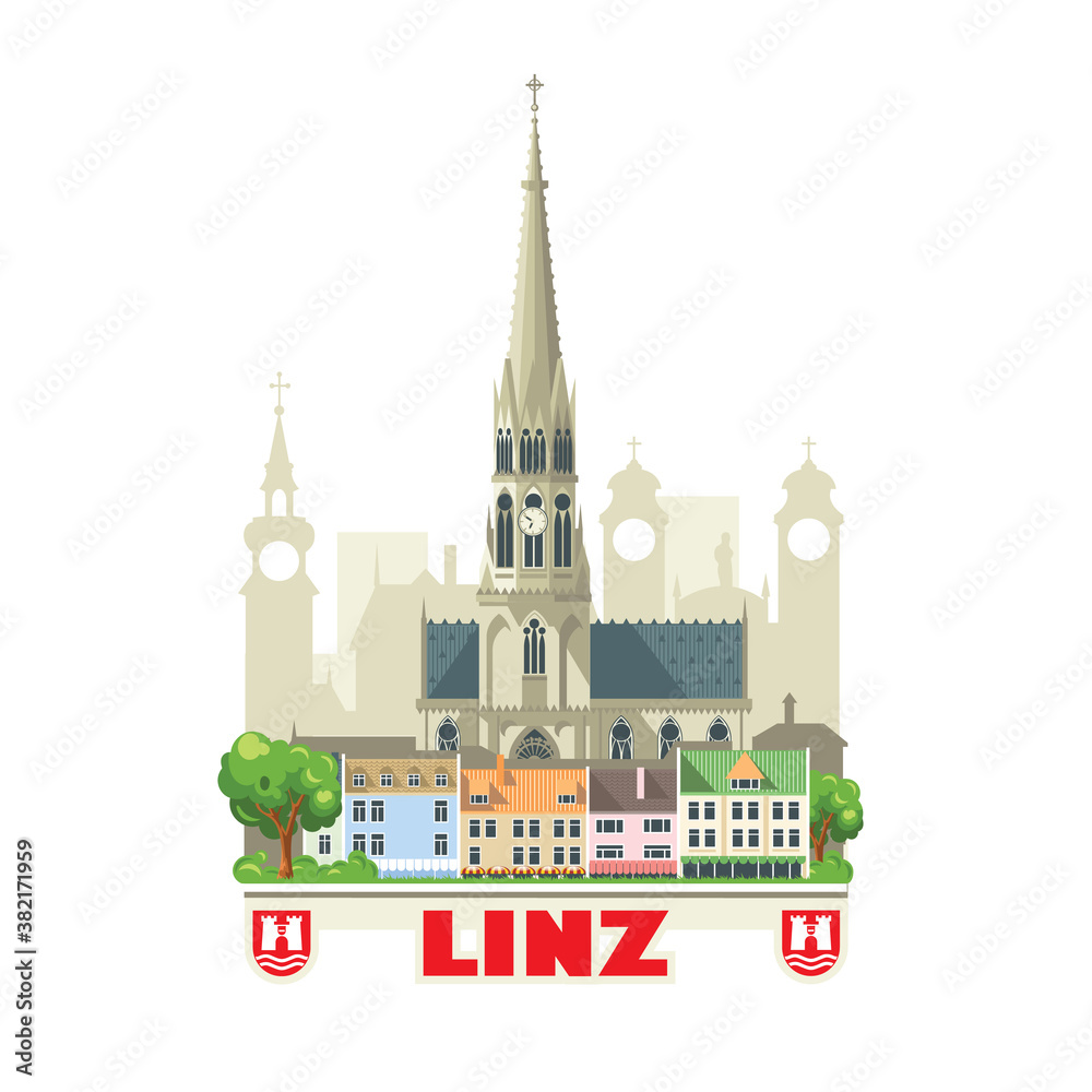 Linz city skyline, Austria. City landscape with ancient architectural ...