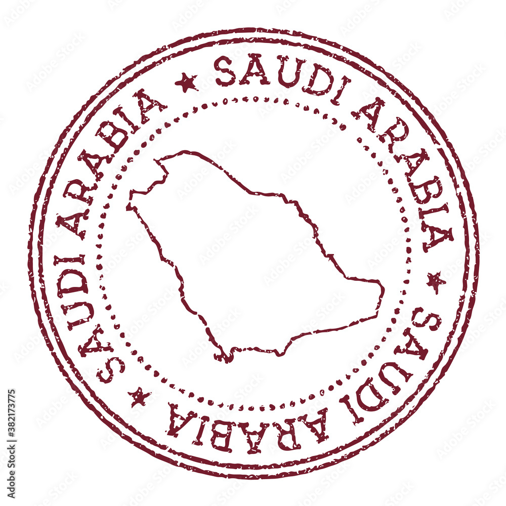 Saudi Arabia round rubber stamp with country map. Vintage red passport ...