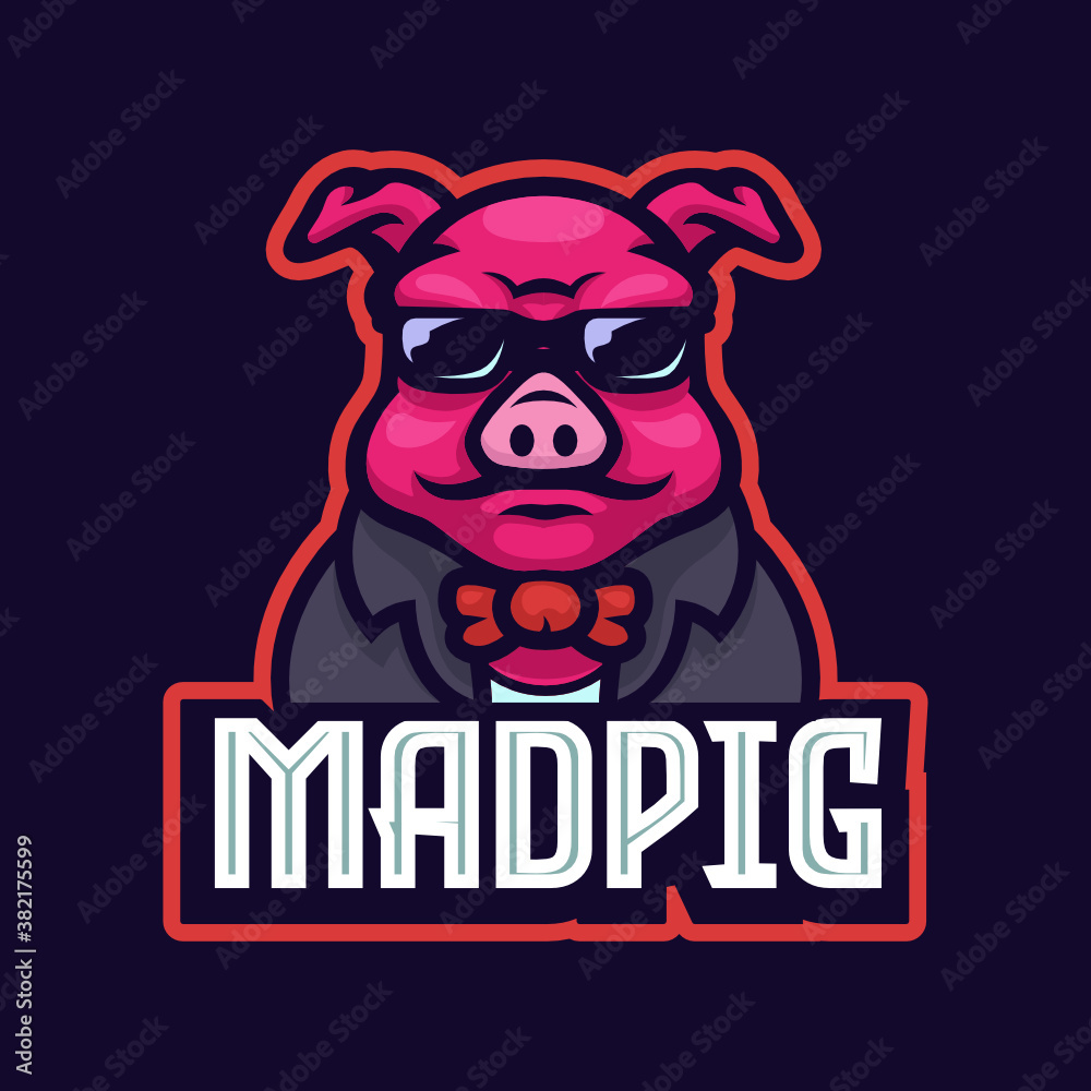 Mad pig team e-sport mascot logo emblem Stock Vector | Adobe Stock