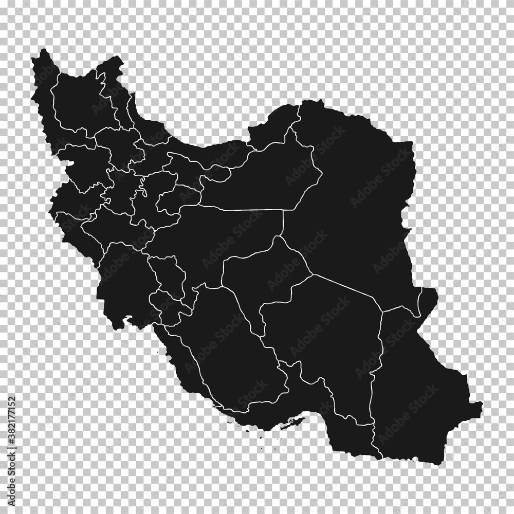 Iran Map - Vector Solid Contour and State Regions on Transparent ...