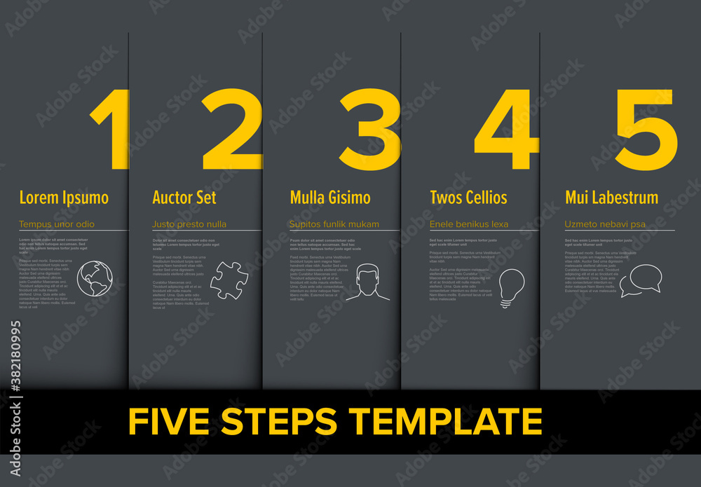 5 Simple Steps Process Dark Infographic Layout Stock Template | Adobe Stock