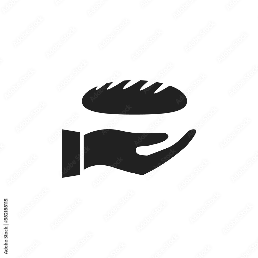Hand holding bread icon. Black outline vector illustration isolated on ...