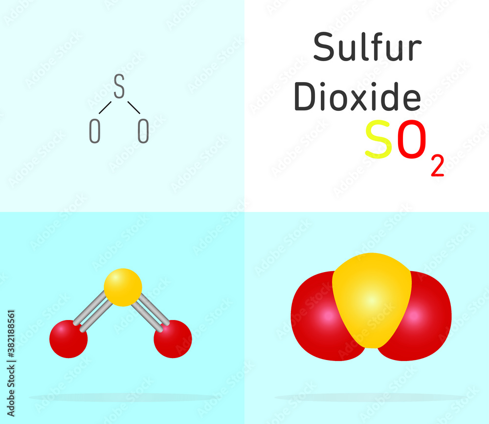Sulfur Dioxide (SO2) gas molecule. Two different molecule model and ...