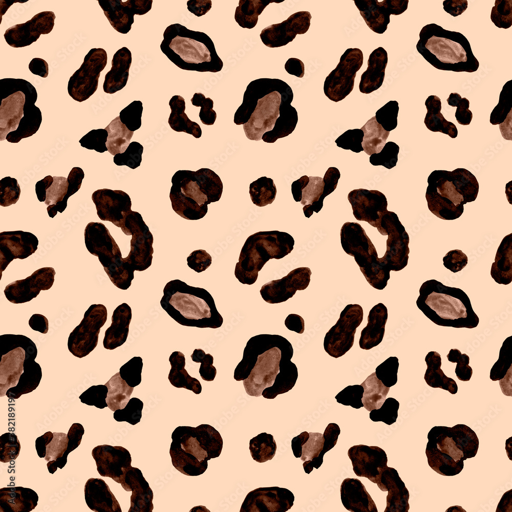 Watercolor leopard skin seamless pattern. African animal fur print ...