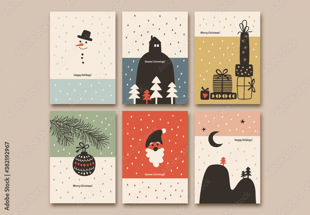Holiday Card Layout Set with Illustrations Stock Template | Adobe Stock