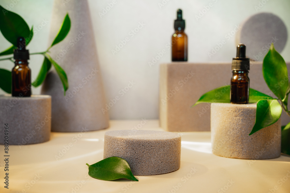Trendy background of geometric shapes with natural essential oils ...