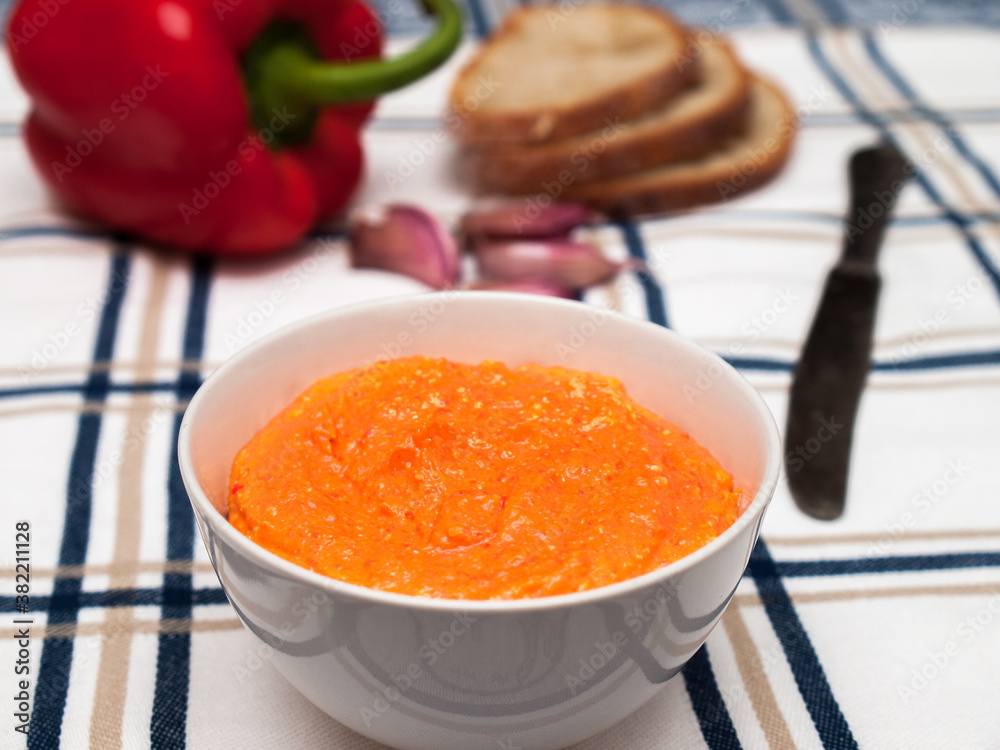 Htipiti - a Greek dip made with feta cheese and red peppers Stock Photo ...