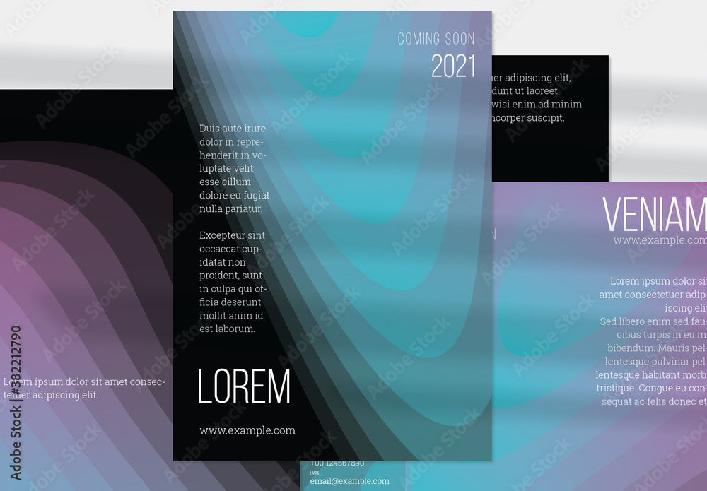 Flyer Layout with Gradient Blend Wavy Shapes on Black Stock Template ...