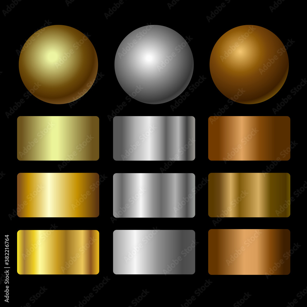Vector set of metallic gold, silver, bronze gradients. Collection of ...