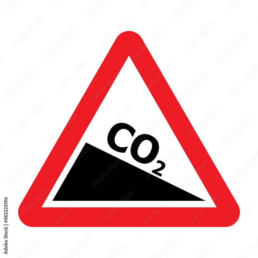 CO2 emission reduction road sign. Symbol for decreasing CO2 output ...