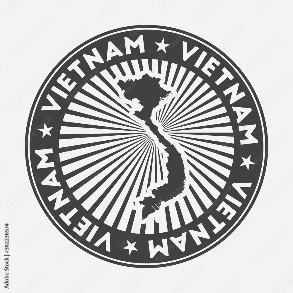 Vietnam round logo. Vintage travel badge with the circular name and map ...