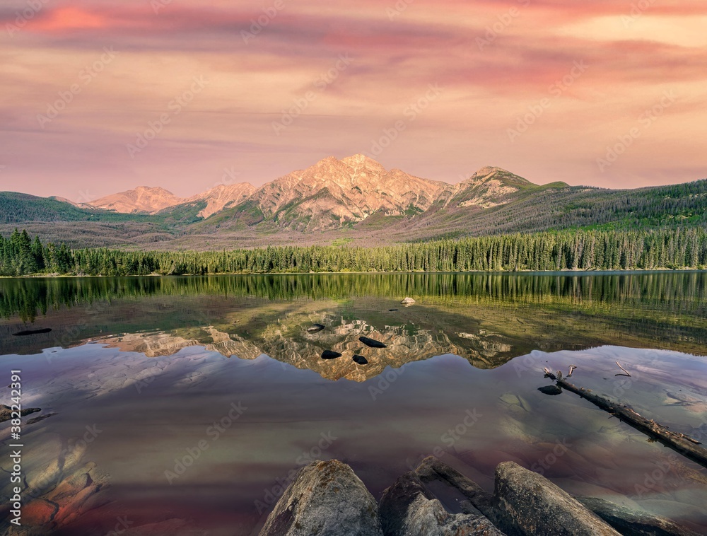 Pyramid Mountain across Pyramid Lake as seen from Pyramid Island ...