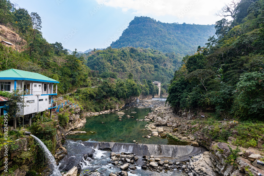 River gorge in the valley of the Reiek mountains, Mizoram, India Stock ...