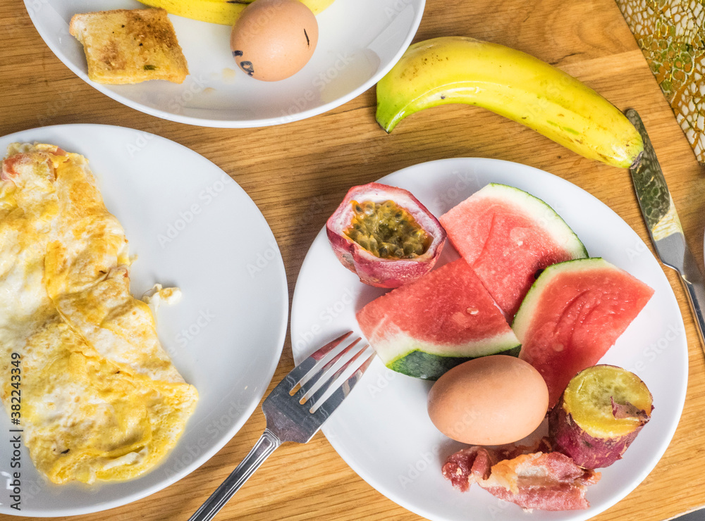 Typical breakfast selections brought to table from a cruise liner ...