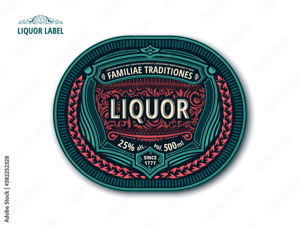 Liquor label, modern style typographic template, beverage package ...