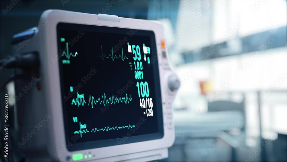 Heart rate monitor in hospital theater. Medical vital signs monitor ...