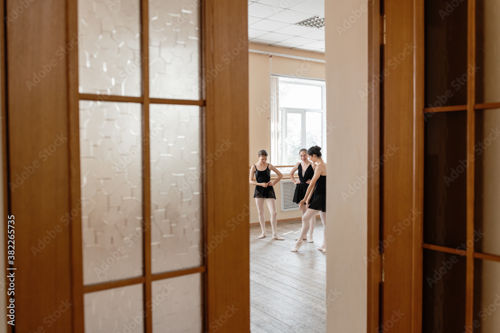 Ballerinas talking behind open door in studio Stock Photo | Adobe Stock