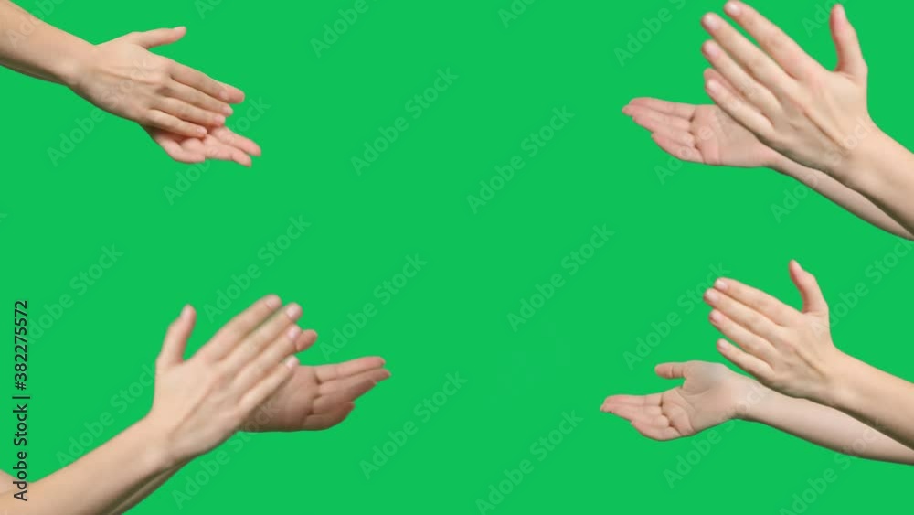 Hands are clapping on green screen background. Female hands silhouette ...