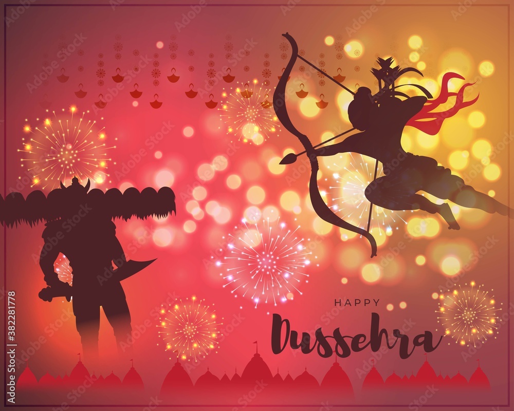 Vector illustration of Happy Dussehra greeting, Indian festival, Lord ...