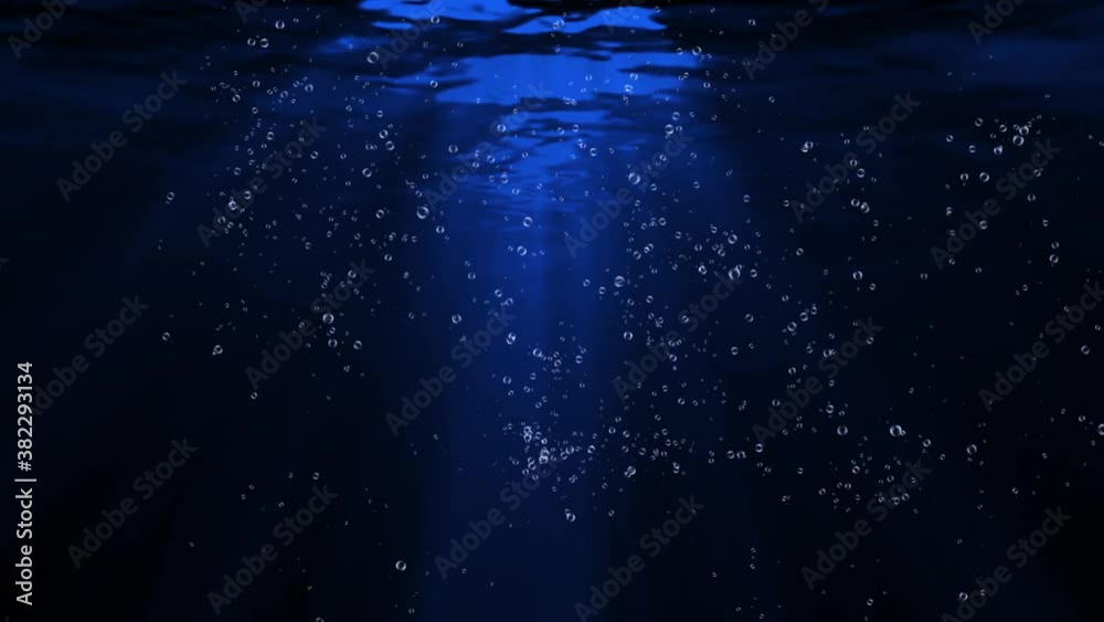 Sun light beams shining With air bubbles rising up to the surface 4K 3D ...