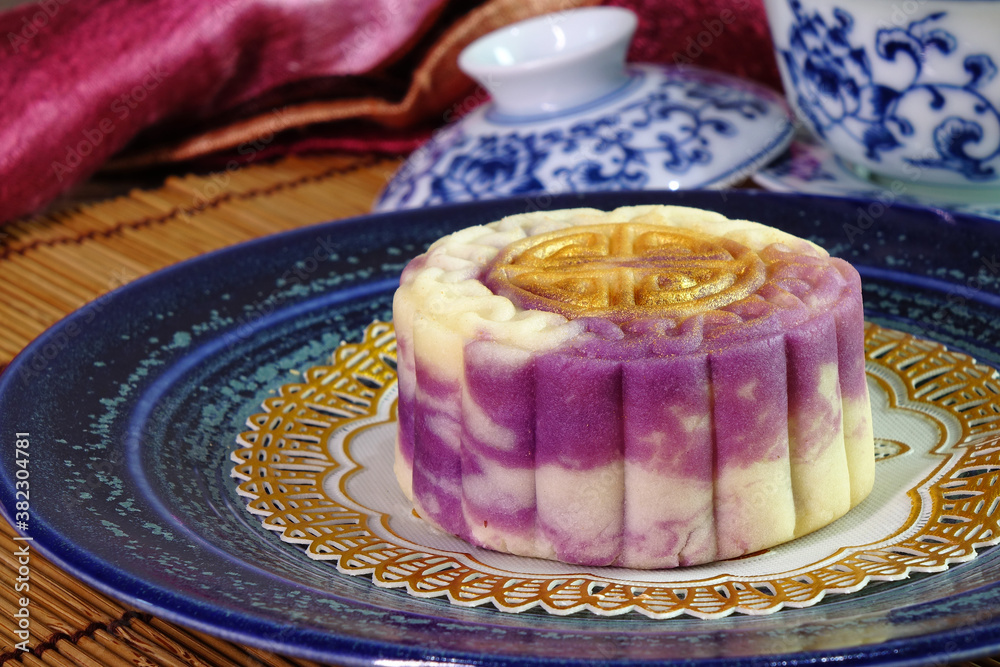 Moon cake for Mid autumn festival. Snow skin mooncake, the modern style ...