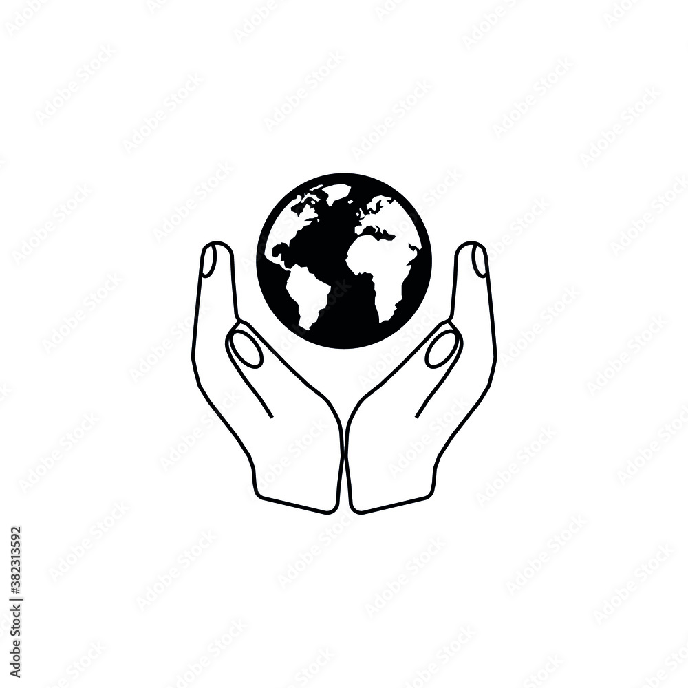 Vector icon of save our earth. With the symbol of the hand holding the ...