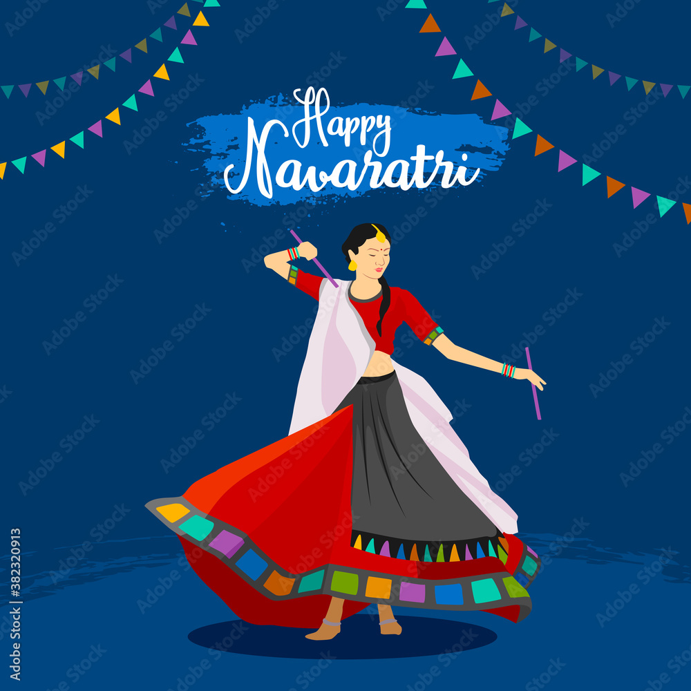 Illustration of a girl playing Garba and Dandiya in Navratri ...
