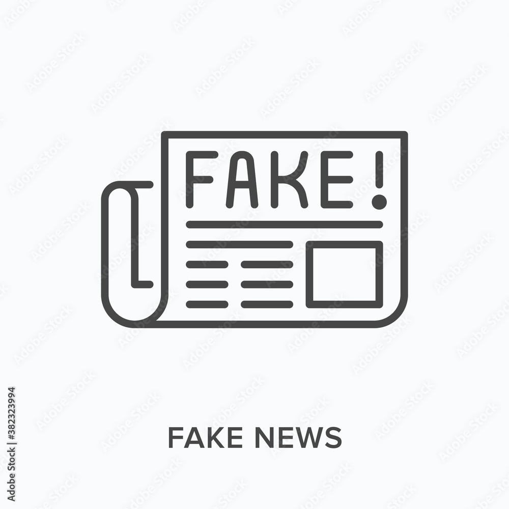 Fake news flat line icon. Vector outline illustration of rumor ...