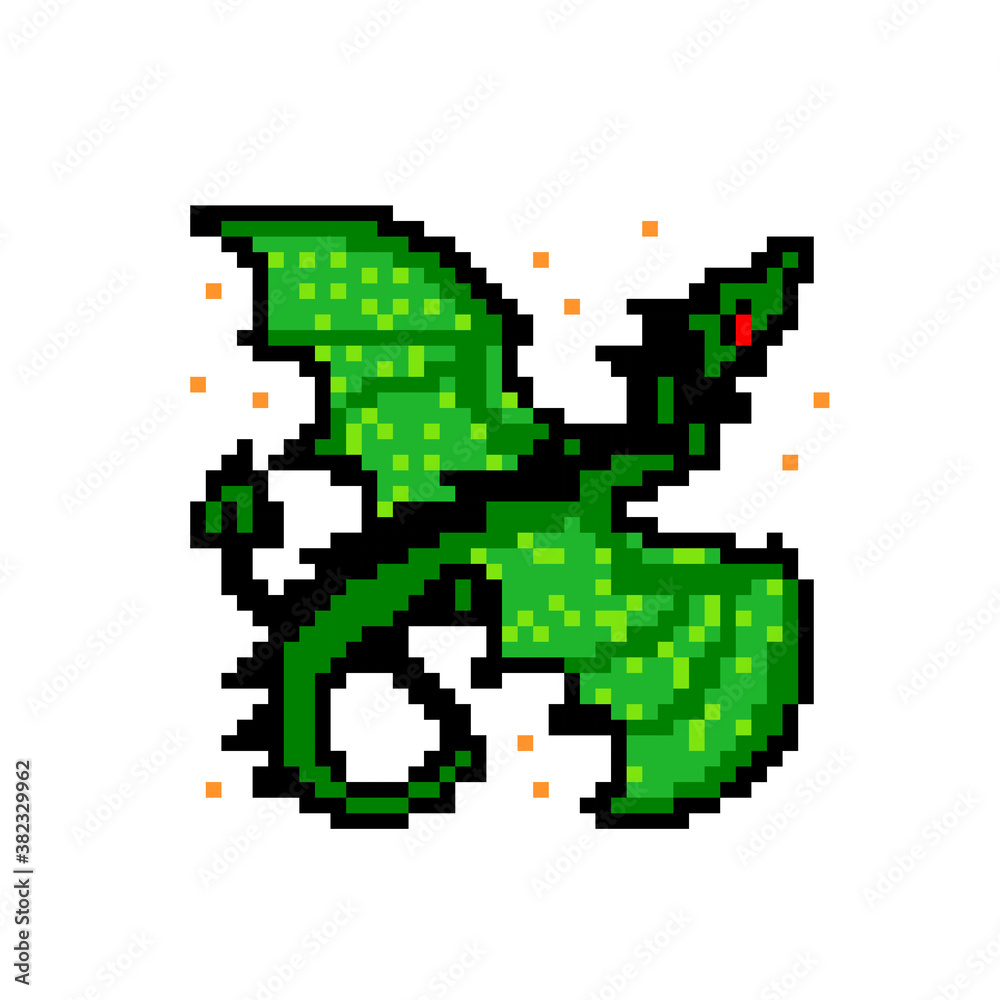 green dragon pixel image. 8 bit Animal Pixel art in vector illustration ...